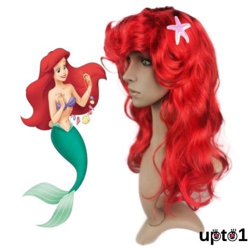 Up-Cartoon Style Red Mermaid Wig Long Big Waves Costume Wig for Cosplay ...