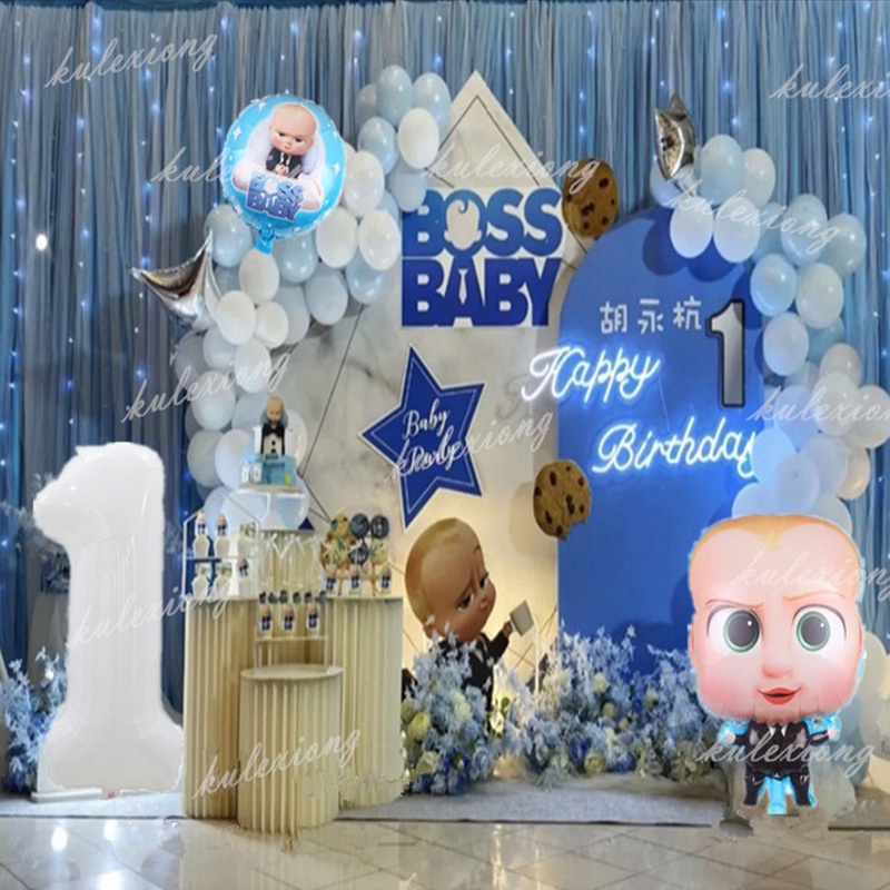 1 Set Baby Boss Theme Blue White Balloon Garland Arch Kit Latex Balloon ...
