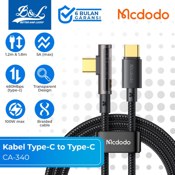 MCDODO CA-340 Type-C to Type-C 100W Transparent Design Gaming Data ...