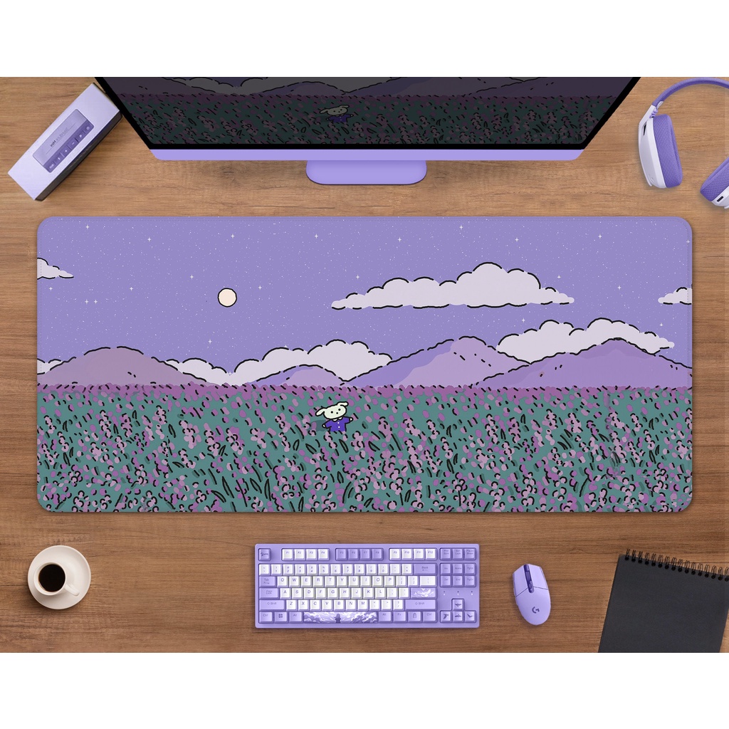 Kawaii desk mat cute mousepad anime, Kawai lavender landscape japan ...