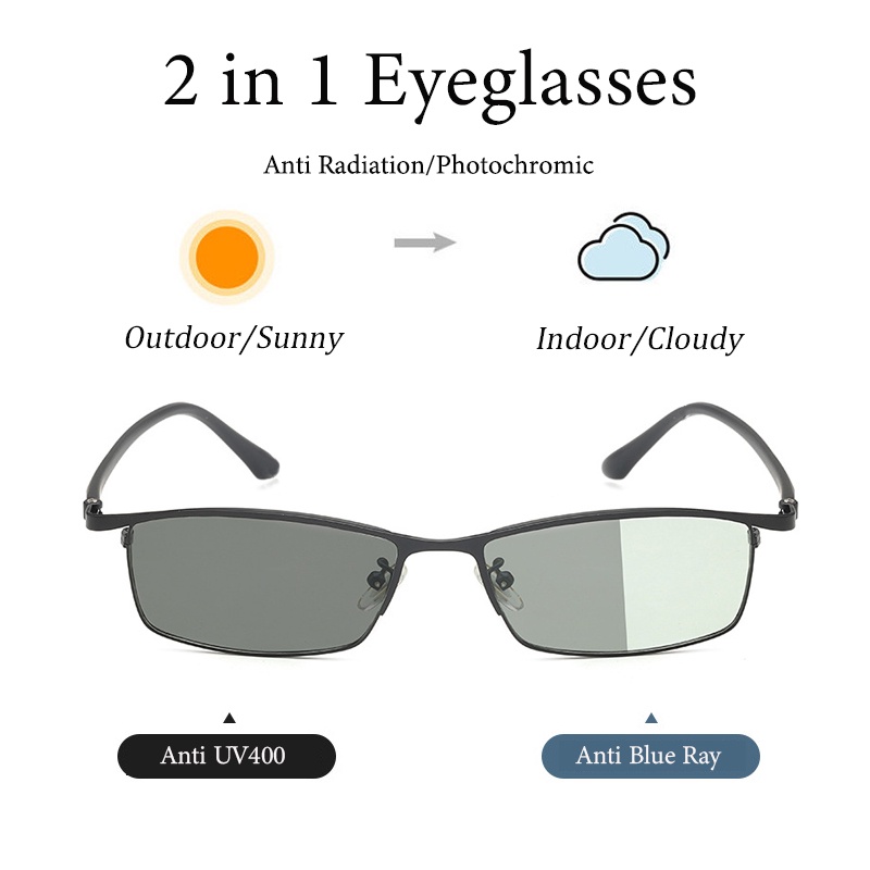 Rectangle Photochromic Anti Radiation Eyeglasses for Men Women Computer ...