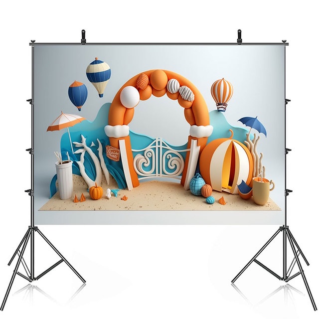 3D Summer Birthday Party Backdrop Kids Cake Smash Photography Air ...