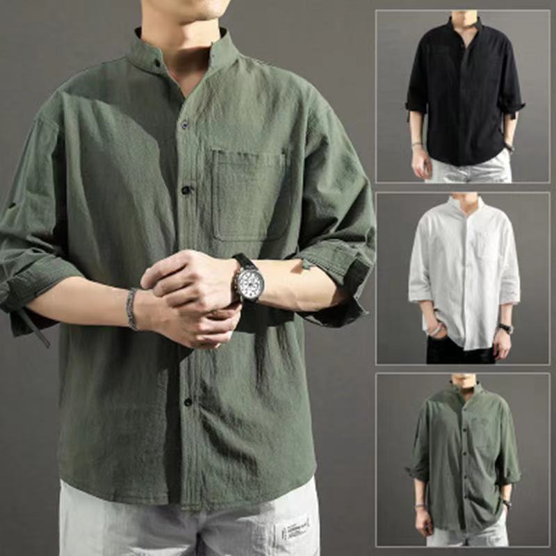 Men's shirt half sleeve cotton linen casual shirt | Shopee Philippines