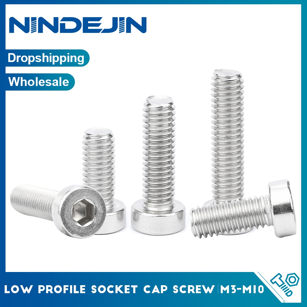 NINDEJIN Low Head Allen Socket Cap Screw M3 M4 M5 M6 Stainless Steel Low Profile Hexagon Socket ...