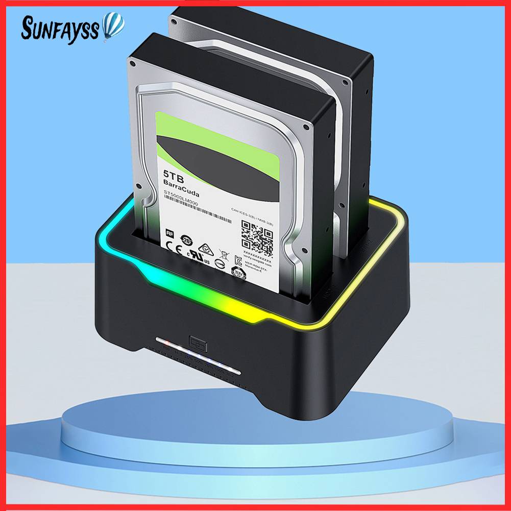 USB 3.0 To SATA HDD Docking Stations Dual Bay RGB Light for 2.5/ 3 ...