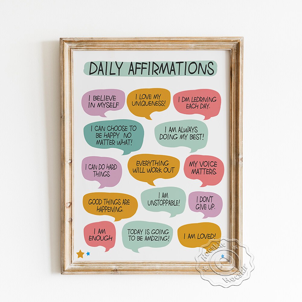 Daily Affirmation Poster Positive Motivational For Kid Art Print Growth ...