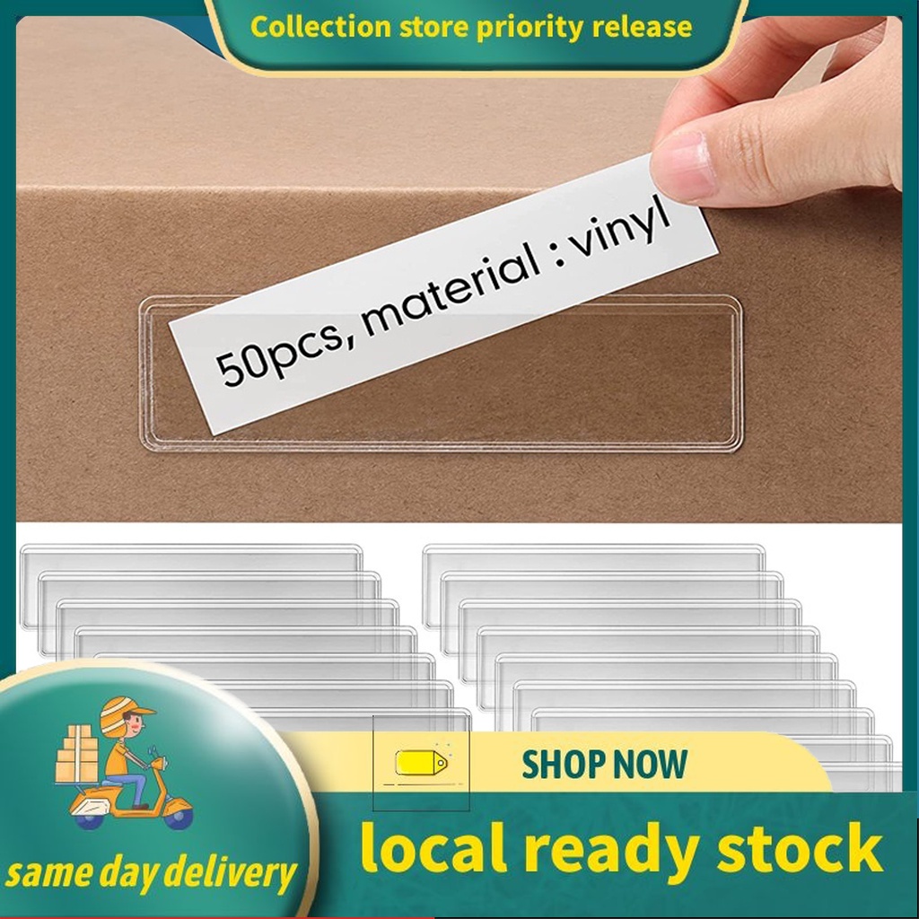 【high quality】 60 PCS Clear Adhesive Shelf Tag Pockets Label Holders ...