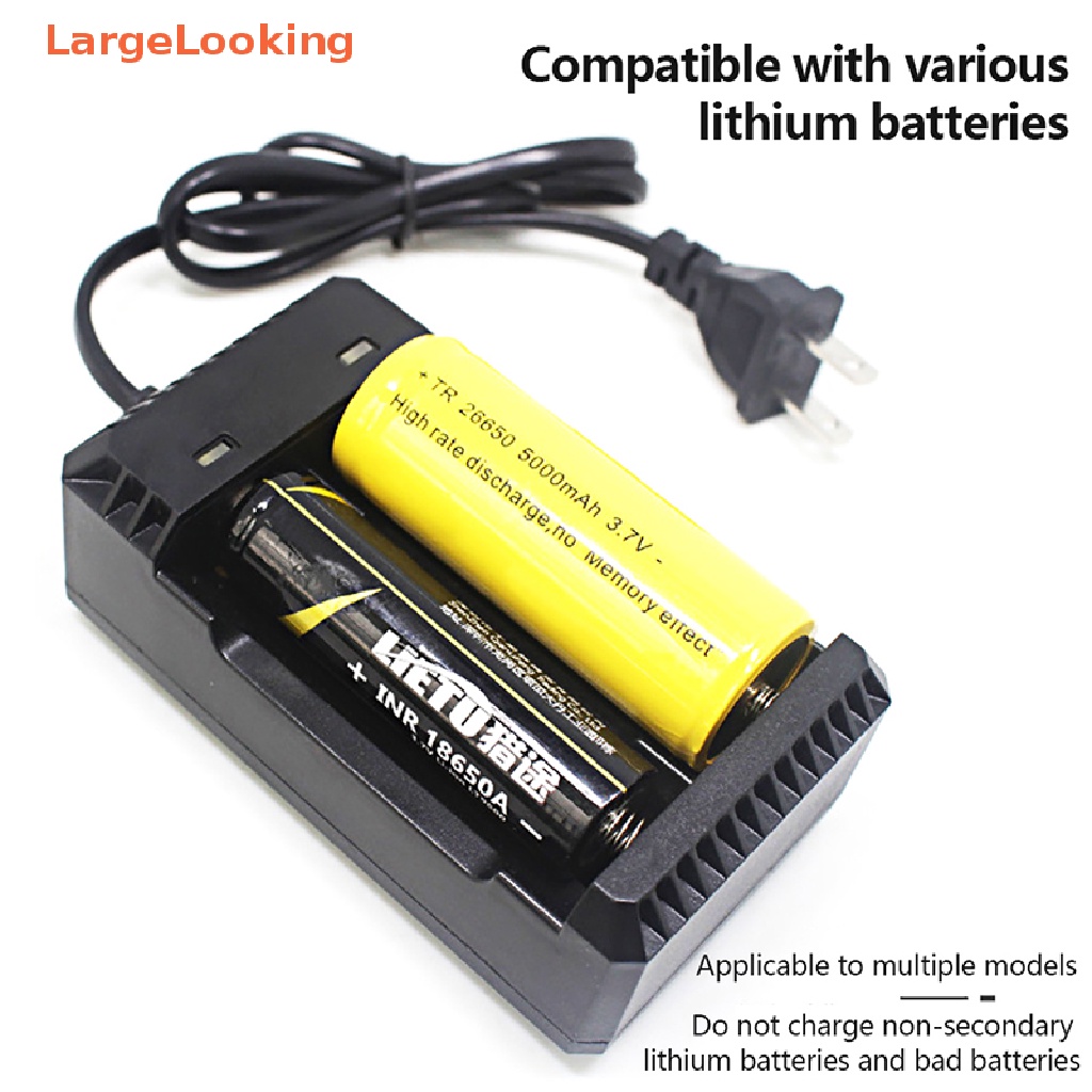 [LargeLooking] 26650 Charger Li-ion 18650 Dual Slot Charger With Cable ...