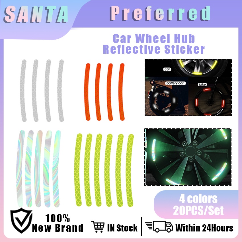 20Pcs Car Wheel Rim Reflective Sticker Hub Strip Luminous Sticker For ...