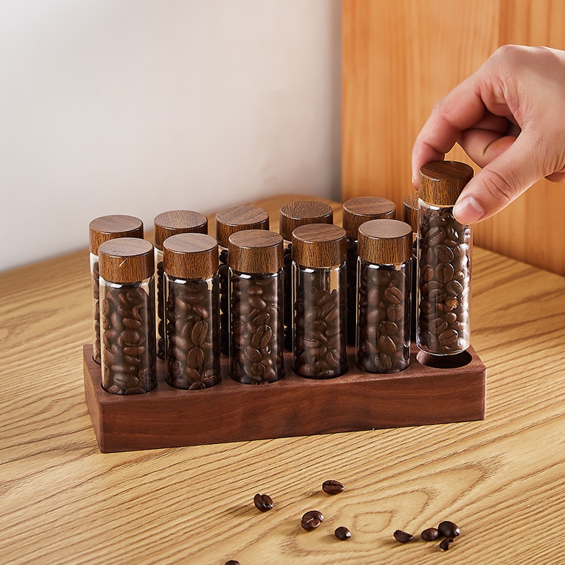 Coffee Beans Dispensing Test Tube Glass Walnut Display Stand Single ...