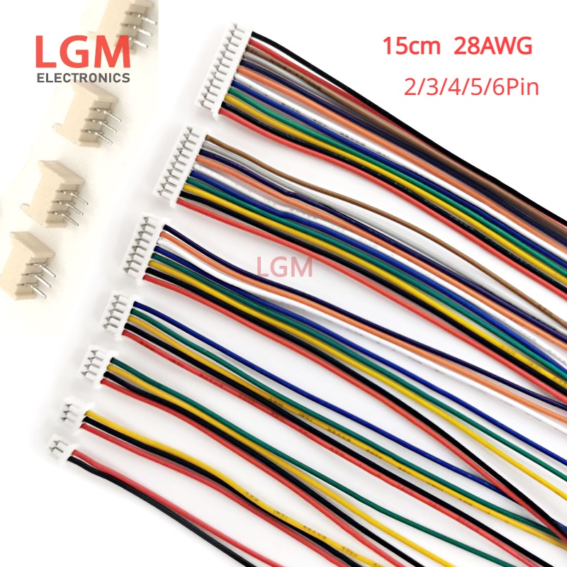 10 Sets MICRO JST 1.25mm Pitch Female Connector Wire 15cm 28AWG 2/3/4/5/6Pin with Straight Pin ...