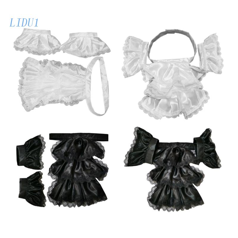 LIDU1 Colonial Jabot Set Lace Trim Ruffled Satin Necktie Collar with ...