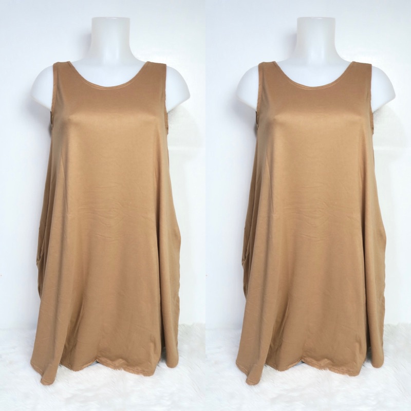 Plus Size Plain Regular Sleeveless Sando Dress With Pockets|Fits M to ...