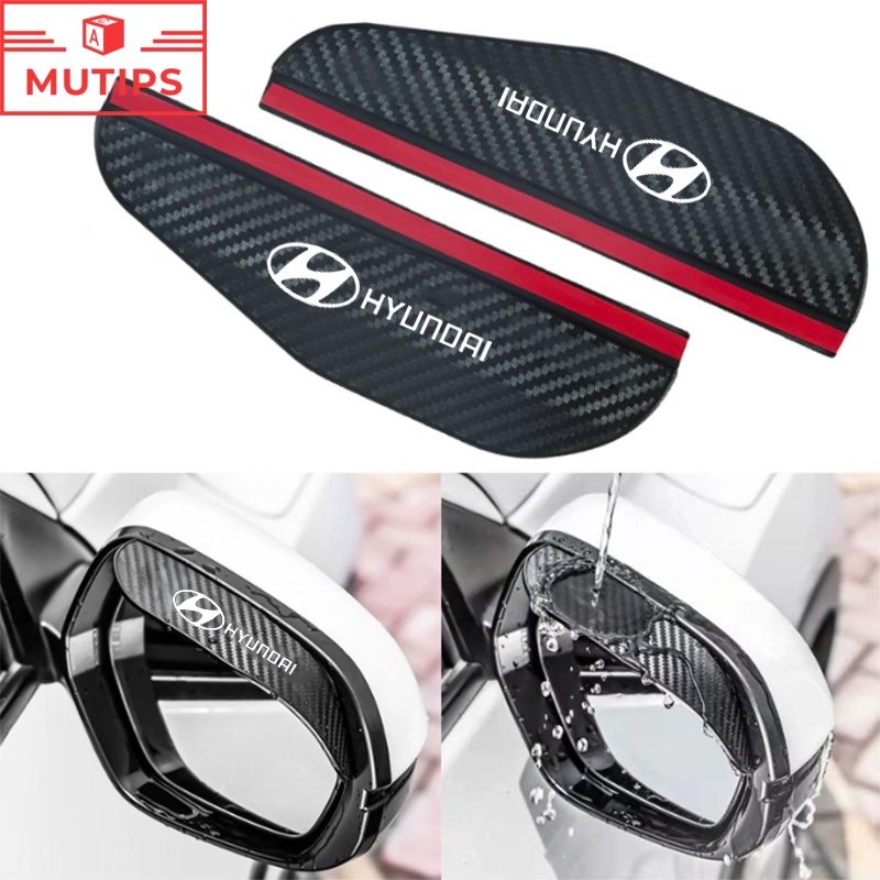 Hyundai 2Pcs Car Rearview Mirror Carbon Fiber Visor Rain Eyebrow ...