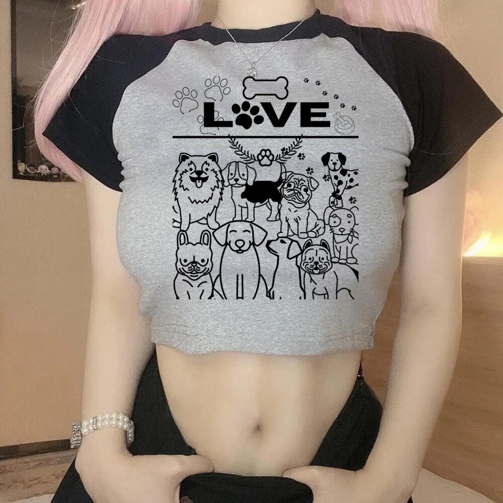 pug yk2 2000s aesthetic crop top girl korean fashion manga graphic ...