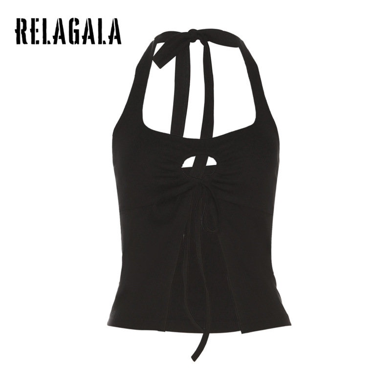 Relagala Womens 2023 New Solid Color Slim Casual Suspender Street