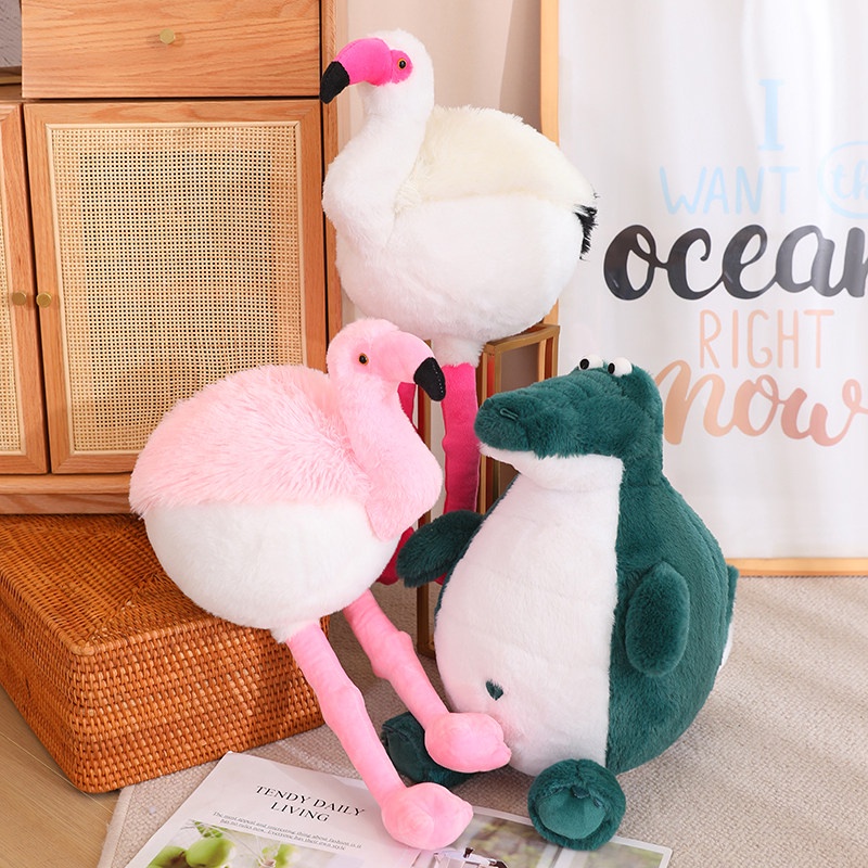 Kawaii Fluffy Flamingo Plush Toy Cute Stuffed Animals Crocodile ...