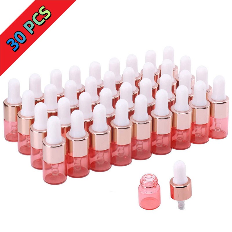 30 Pieces 1ml 2ml 3ml 5ml Transparent Glass Sample Dropper Bottle Refillable Empty Mini ...
