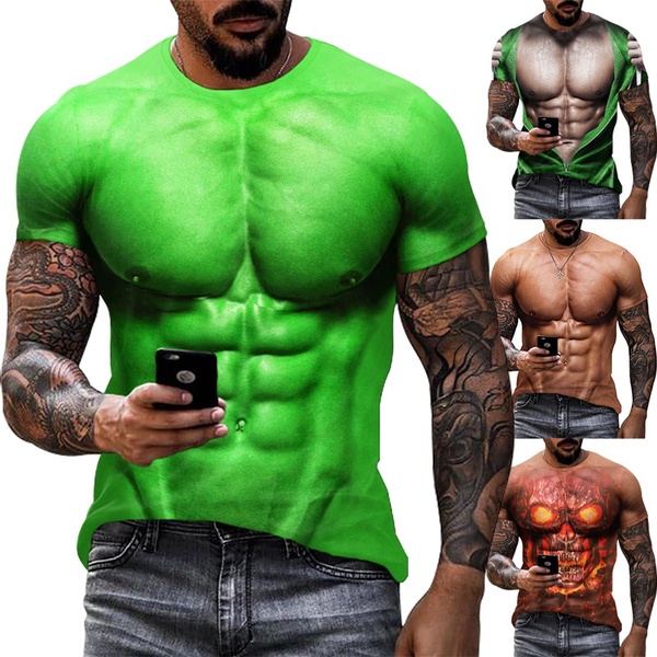 Funny 3d Muscle Print T-shirt Men's Cool Casual Short-sleeved T-shirt ...