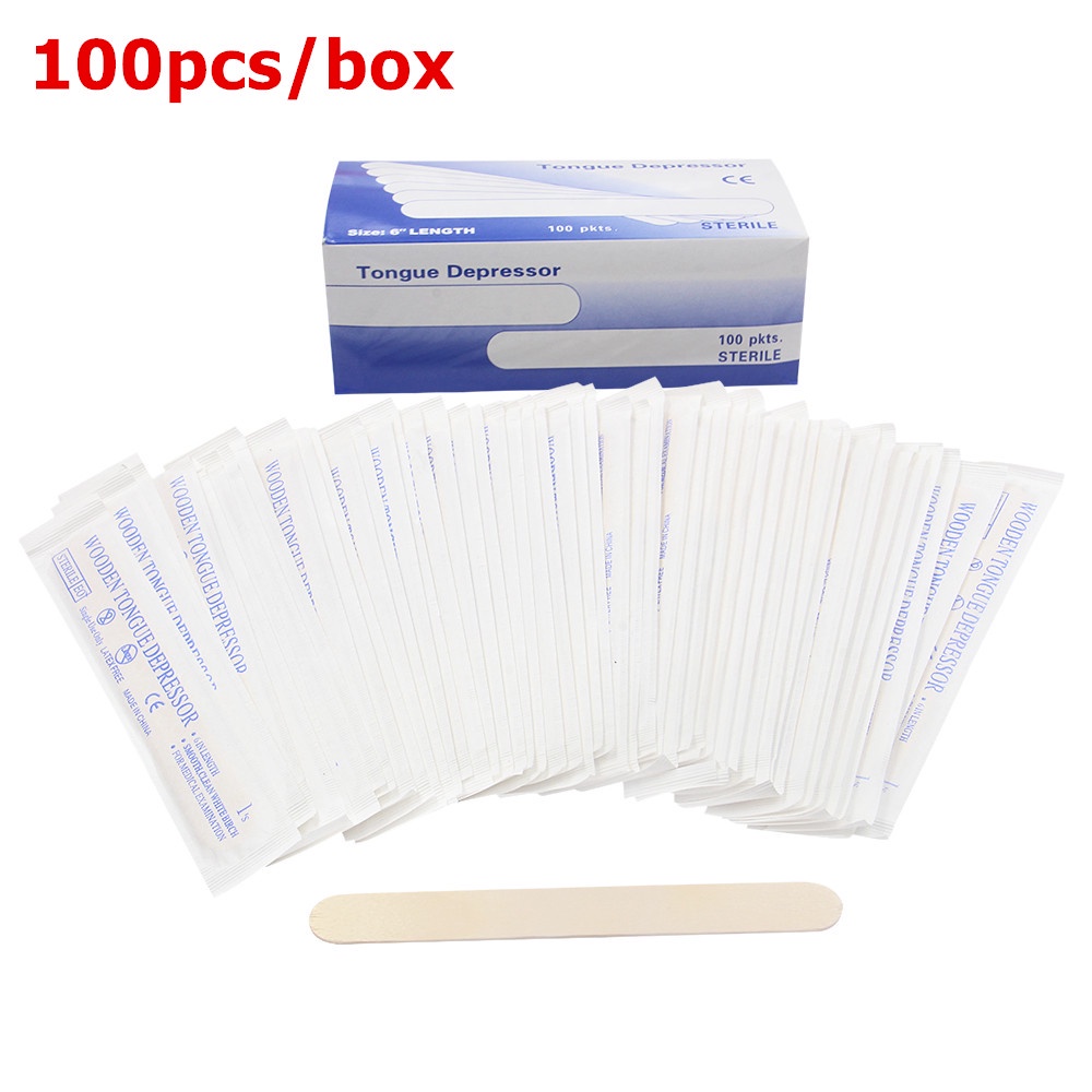 100 PCS/Box Wax Stick Sterile Tongue Depressor Disposable Wooden Tongue ...