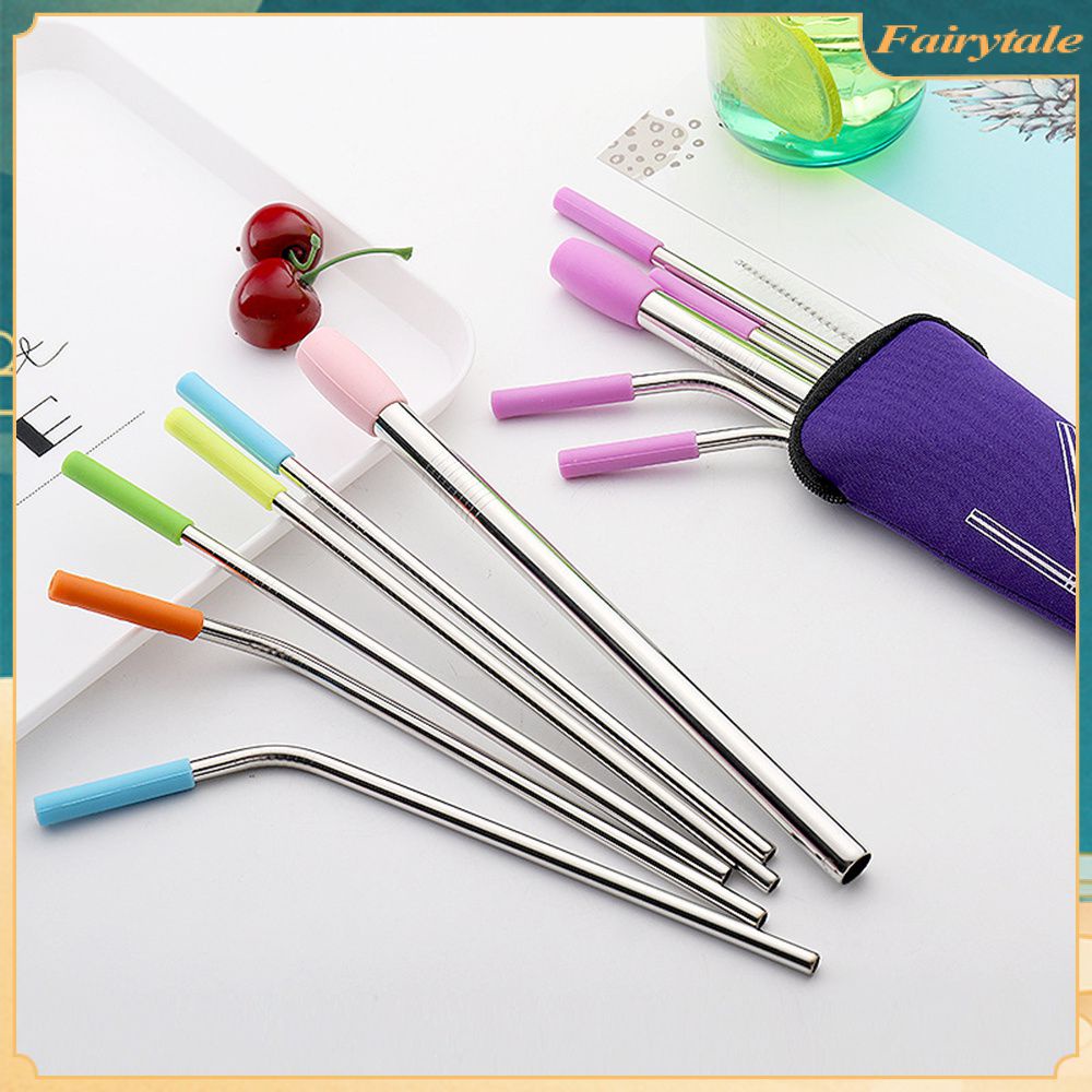 3pcs/set Stainless Steel Straw + Clean Brush Reusable Metal Straws Set ...