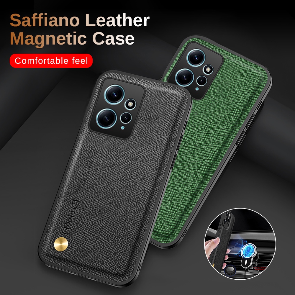 For Redmi Note12 4G Case Magnetic Cross Grain Leather Texture Back ...
