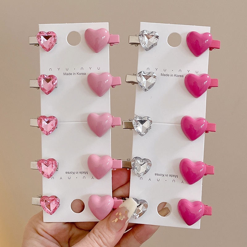 5 Pcs Pink Sweet Heart Hair Clip Set Women Girl Bangs Clip Fashion ...
