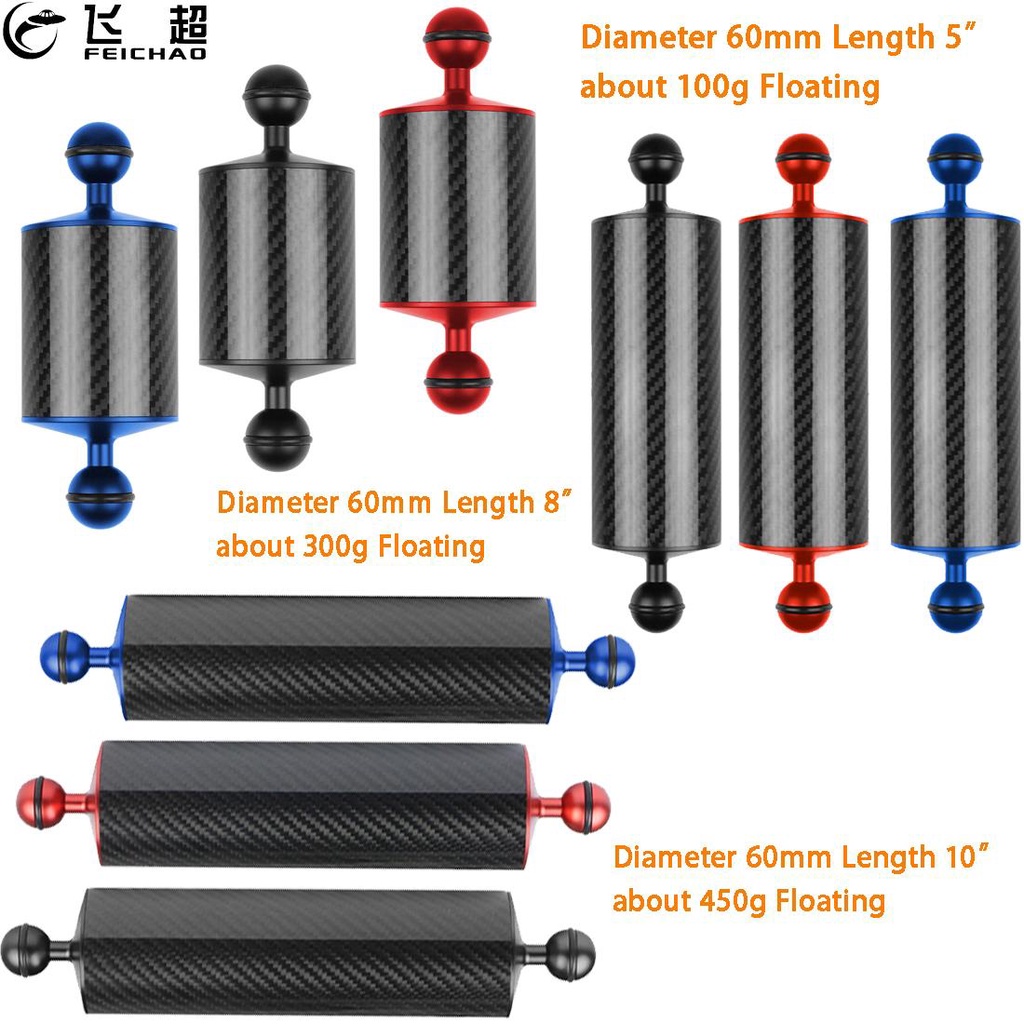 FEICHAO 1" Dual Ball Underwater Carbon Fiber Buoyancy Aquatic Arm D60mm 110-550g Floating Diving ...