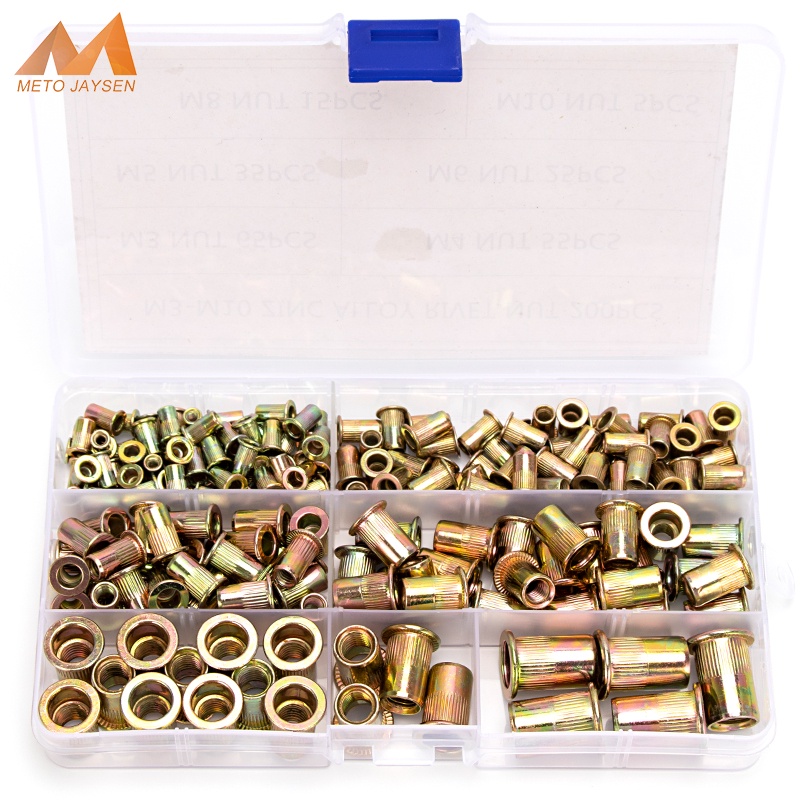 100-150-200pcs M3 M4 M5 M6 M8 M10 M12 Zinc Rivet Nuts Flat Head Knurled ...