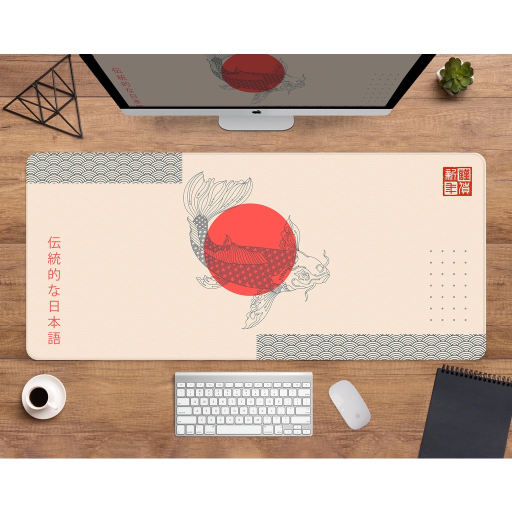 Japanese Desk mat fish food mousepad, minimal trendy boho colors, beige ...