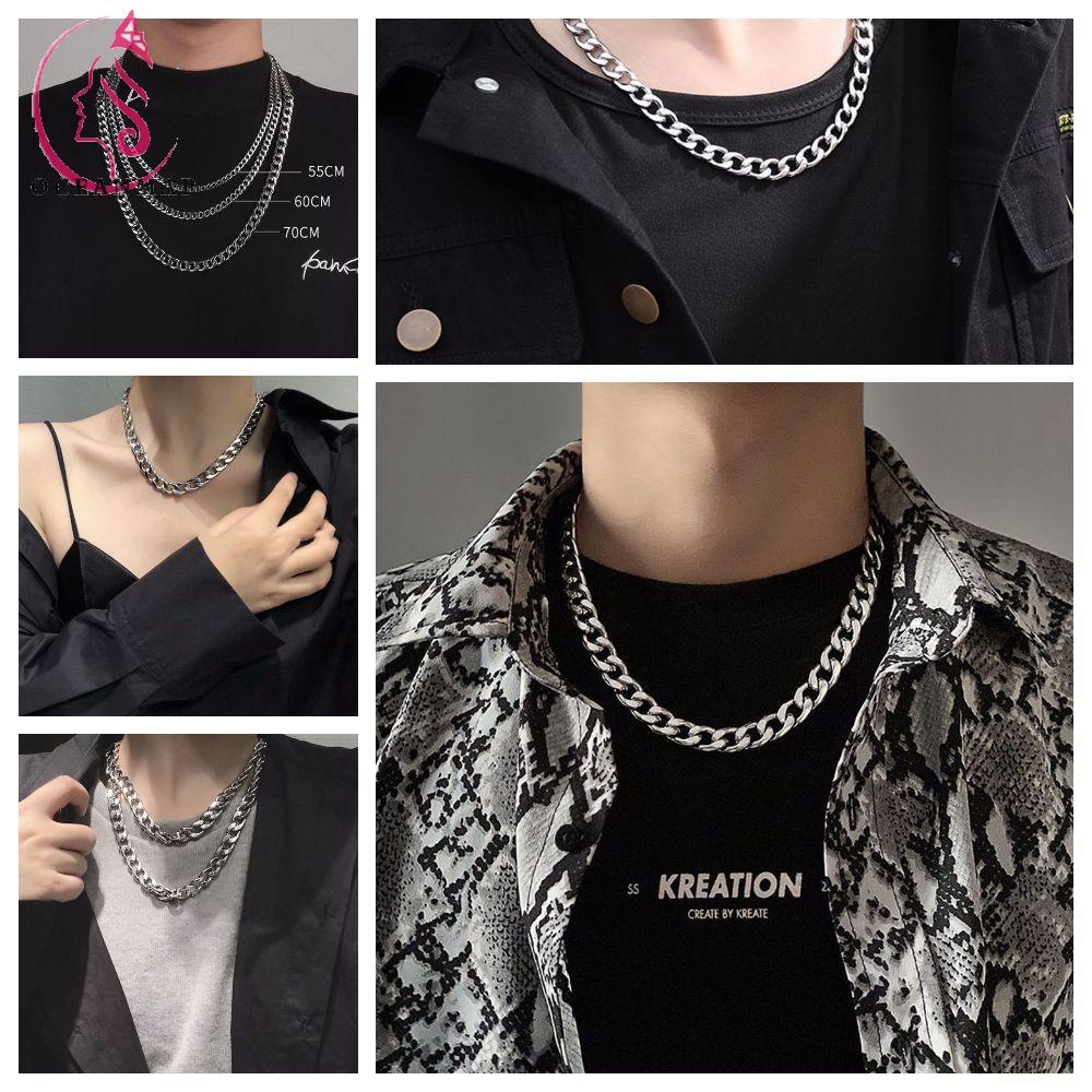 OCEANMAPA Cuban Chain Necklace Titanium Steel Women Punk Friends Korean ...