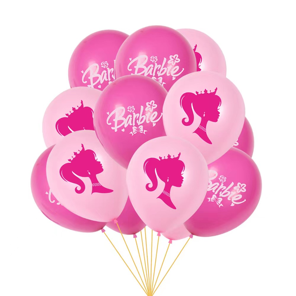 10pcs/set Pink Barbie Theme Latex Balloon Girl Princess Barbie Birthday ...