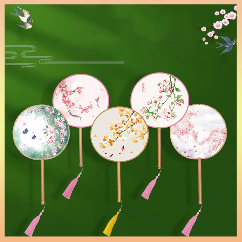 Round Fan Ancient Fan Children's Summer Double Sided Long Handle Dance ...