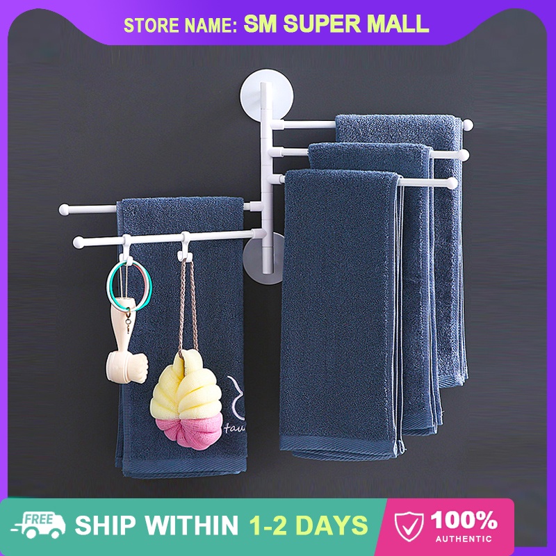 【Multi-functional】Bathroom Towel Rails 180° Rotating Wall Mounted Towel ...