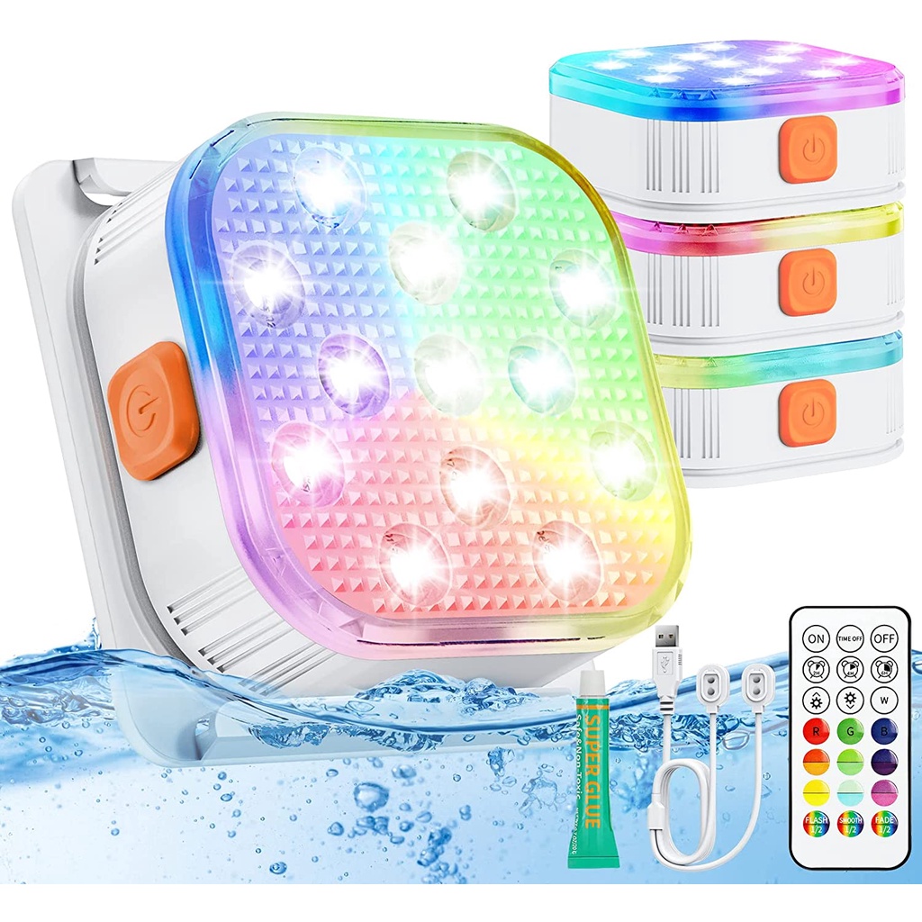 Underwater Lights LED Submersible Pool Lights Rechargeable 200FT Remote Control Swimming Pool ...