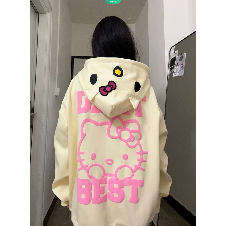 Kawaii Sanrio Hello Kitty Embroidered Hooded Zipper Sweater Women 2023 ...