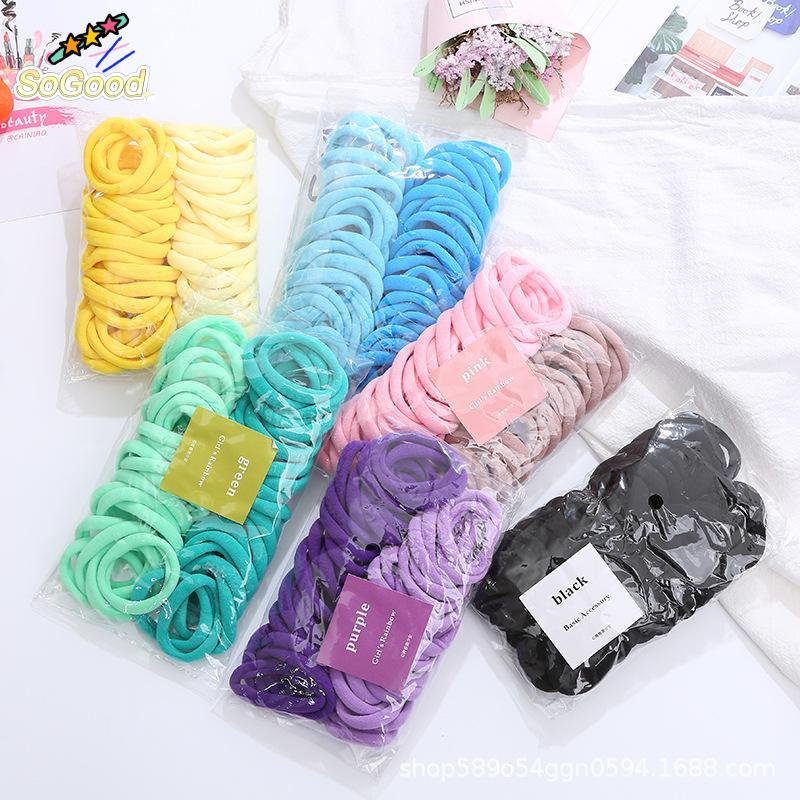 48pcs hair tie gradient color high elastic purple pink yellow blue ...