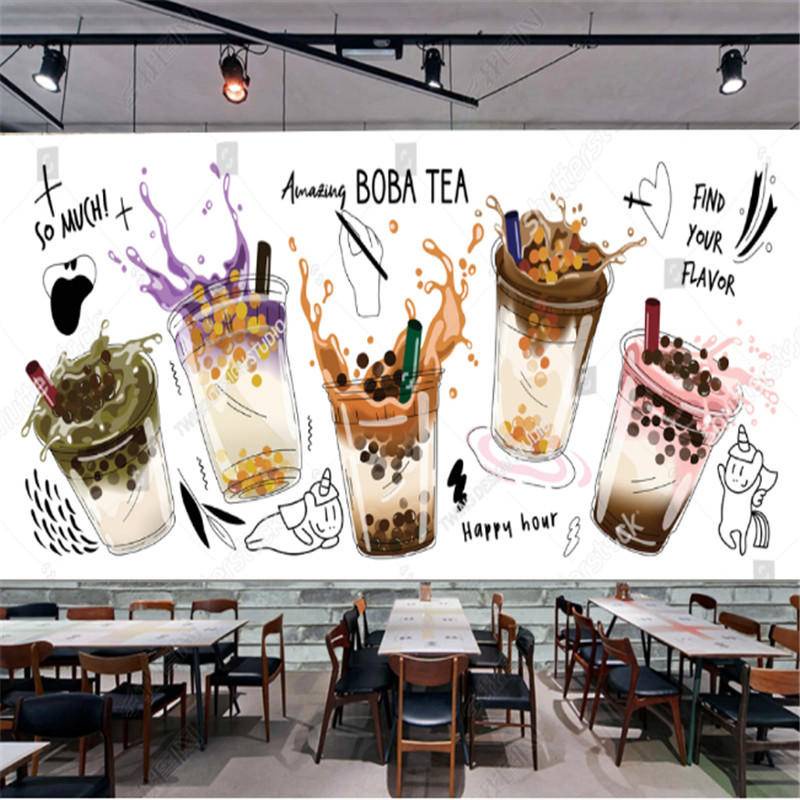 Custom Modern Afternoon Tea Photo Wallpaper Mural Pearl Milk Tea Shop ...