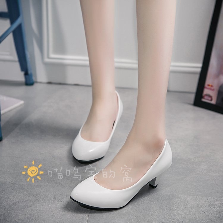 Cos Universal 5cm High Heels Black White Medium Low Leather Shoes ...