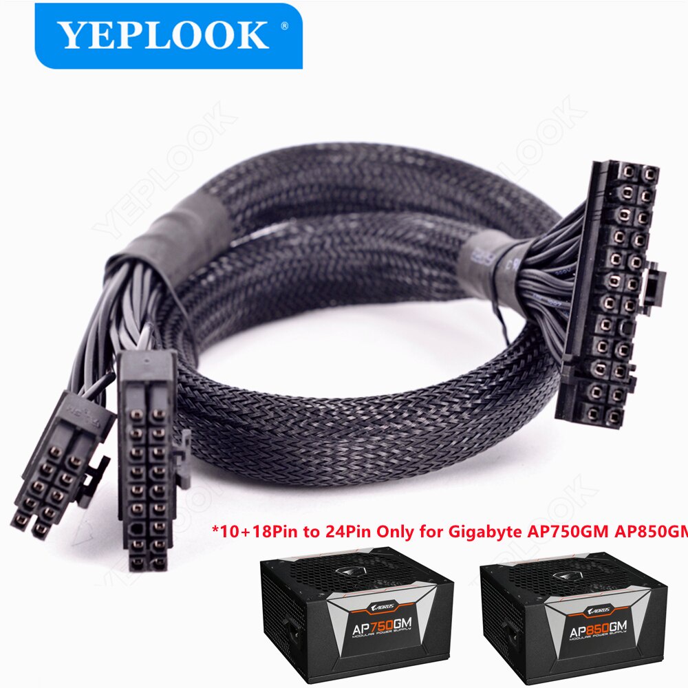 10Pin+18Pin to 24Pin 20+4Pin Power Supply Cable Sleeved for GIGABYTE ...
