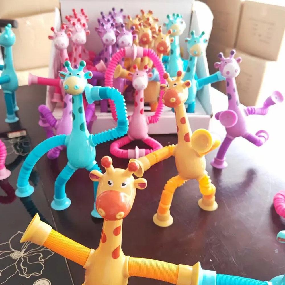 Telescopic Suction Cup Giraffe Toy Kids Pop Tube Spring Giraffe Fidget ...