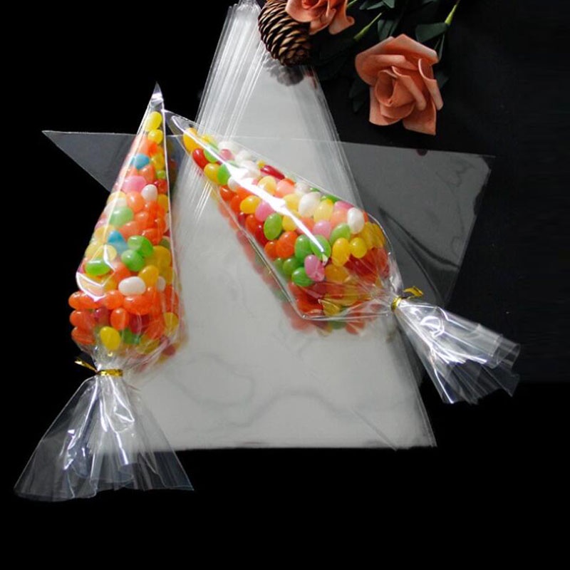 100PCS Transparent Triangle Shape Gifts Bag Of Sweet With Ties OPP ...