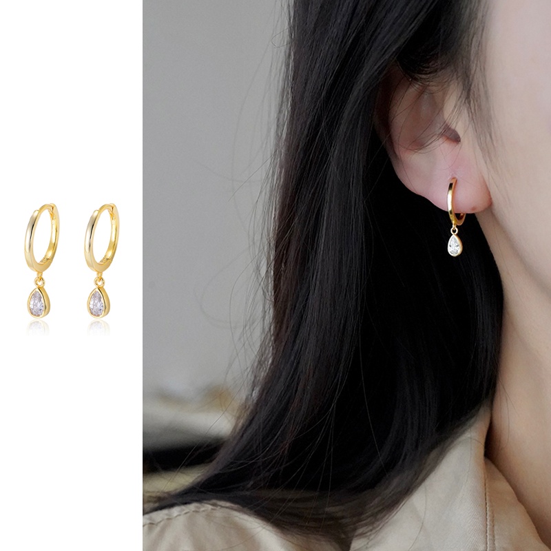 We Flower Classic 14K Gold Waterdrop Shining Zircon Hoop Earrings for ...