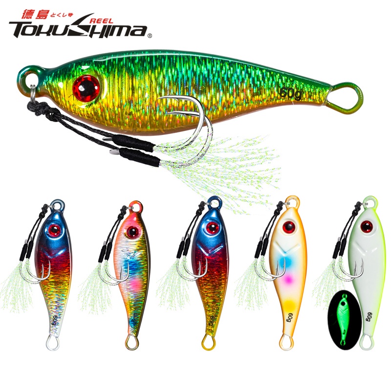 Jig 20g/30g/40g/60g 3D Eyes Metal Jigging Casting Bait With Double Assist Hook Slow Clamp ...