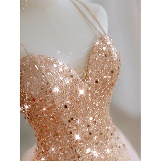 Champagne Golden Evening Dress Gown For JS Prom Dress Strap Sequins ...