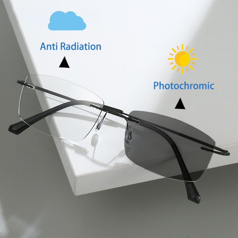 Frameless Classic Photochromic Anti Radiation Eyeglasses for Men and ...
