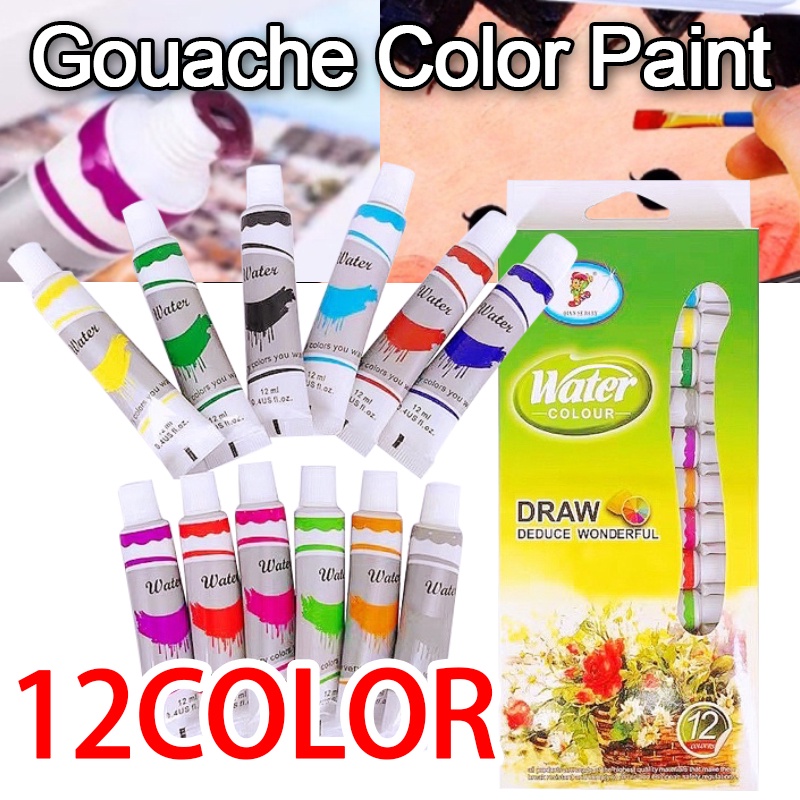 12 color set Acrylic/Water/ Gouache Color Paint A/W/G 12COLORS 9ML Per ...
