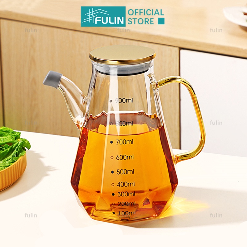 900ML Glass Oiler Cooking Seasoning Oil Bottle Sauce Bottle Large Capacity Scale Oil Pot Home ...