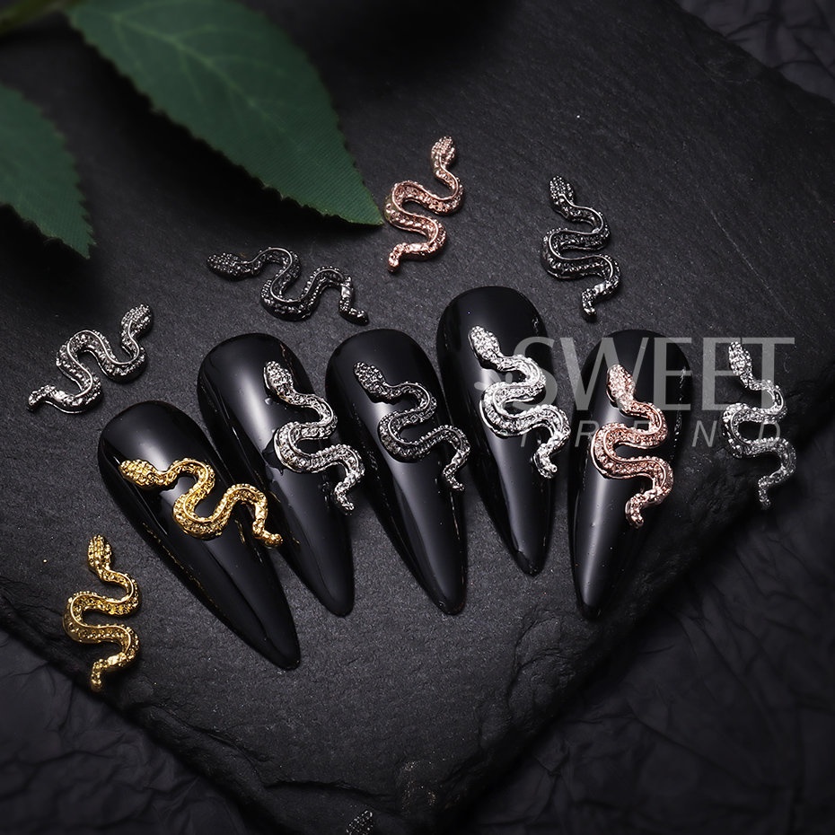 5/20/25pcs Alloy Snake Nail Charms Luxury Punk Metal Mixed Color 3D ...