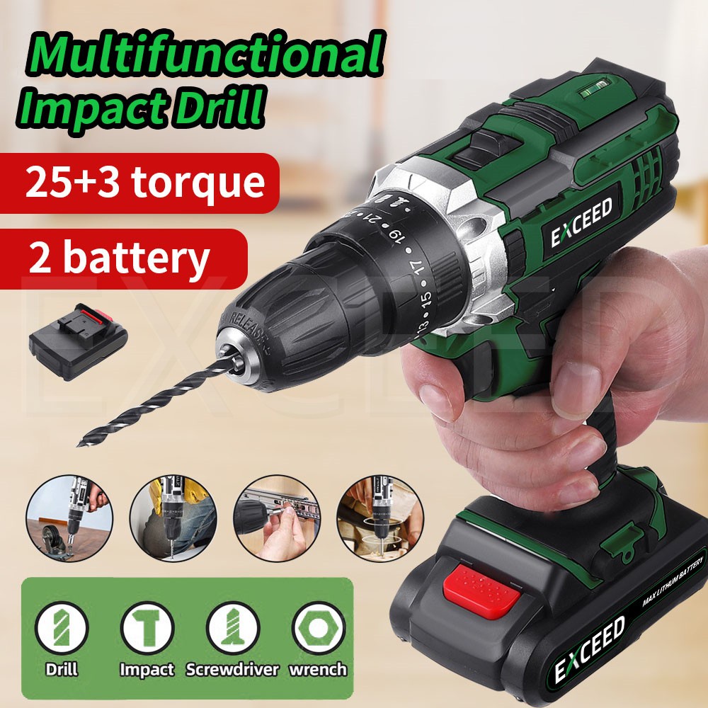 EXCEED Cordless Electric Drill Cordless Impact Drill Hammer Impact ...